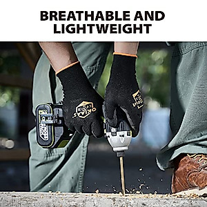 OKIAAS Work Gloves for Men，Ultra Thin and Lightweight Working Gloves with Grip, 12 Pairs Bulk Pack Construction Gloves with Polyurethane Coating, Safety Gloves for Light Duty Work (Black, Large)