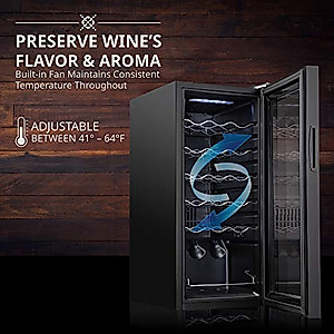 Ivation 18 Bottle Compressor Wine Cooler Refrigerator w/Lock | Large Freestanding Wine Cellar For Red, White, Champagne or Sparkling Wine | 41f-64f Digital Temperature Control Fridge Glass Door Black