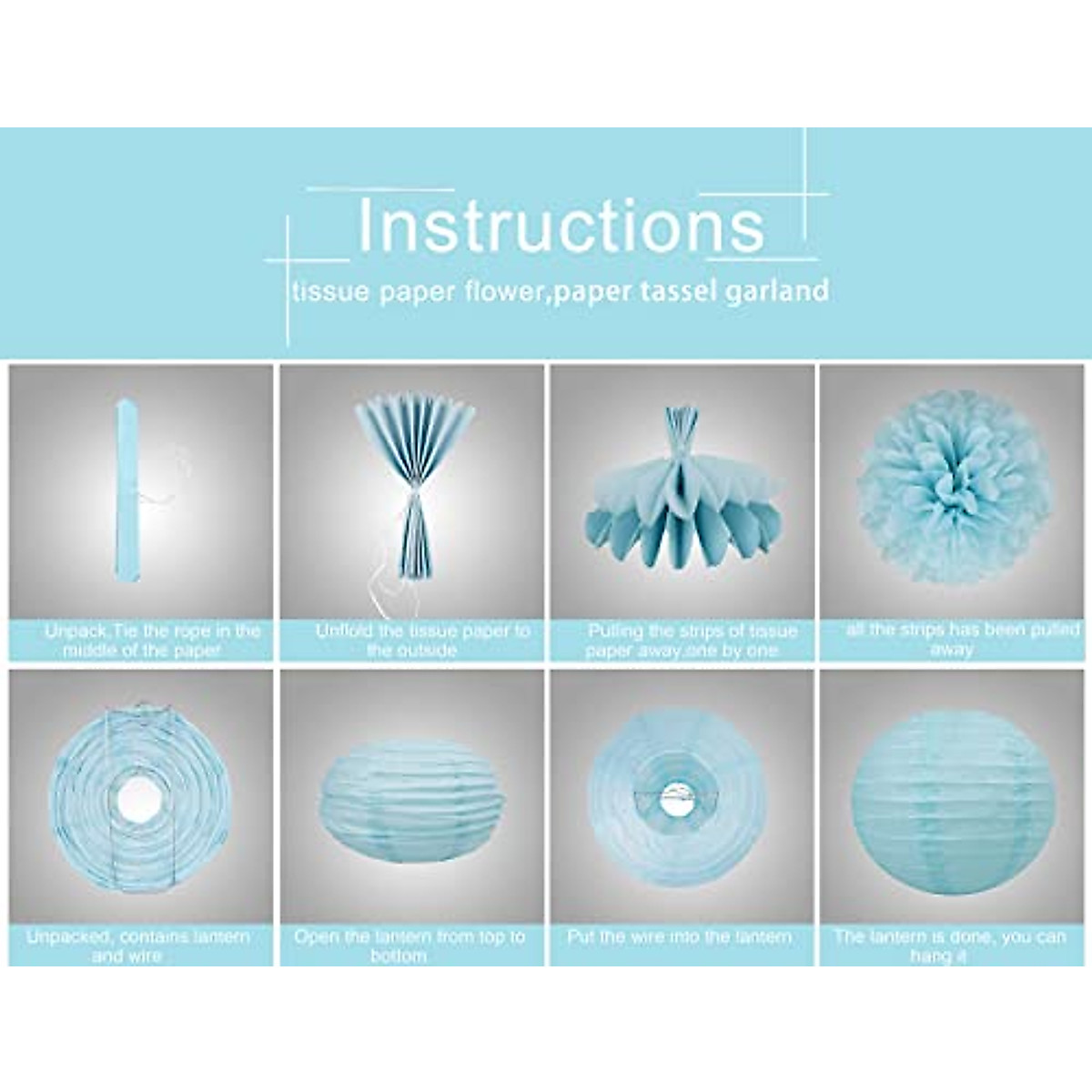 Gender Reveal Decorations Blue Pink - 15pcs Tissue Paper Flowers Pom Poms Lanterns Baby Gender Reveal Party Supplies Gender Reveal Theme Decor Gold Birthday Hanging Decor Ideas