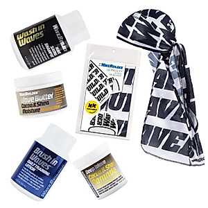 WAVEBUILDER Ultimate Bundle for 360 Waves | Cocoa & Shea Wave Butter, Pomade, Wash in Waves Wave Safe Shampoo, Brush in Waves and a Silky Durag Design: WB 360 White