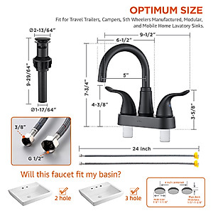 KPW Bathroom Sink Faucet 2 or 3 Hole Matte Black Centerset 4 Inch Bathroom Sink Faucet 2 Handle Plating Over ABS Plastic Non-Metallic Lavatory Bathroom Faucet with Pop up Drain Water Supply Hoses