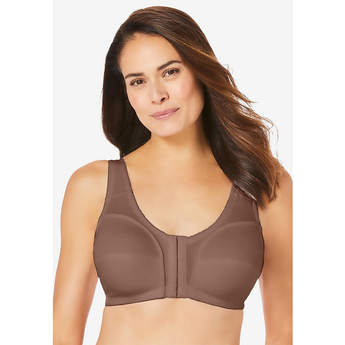 Comfort Choice Women's Plus Size 3-Pack Front-Close Cotton Wireless Bra - 40 C, Mocha Assorted