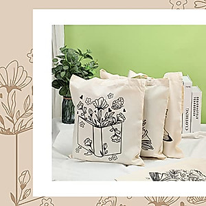 Oudain 4 Pcs Cat Tote Bag for Women Floral Book Space Mushroom Canvas Tote Bag Bulk Cute Aesthetic Library Shoulder Tote Bag (Floral)