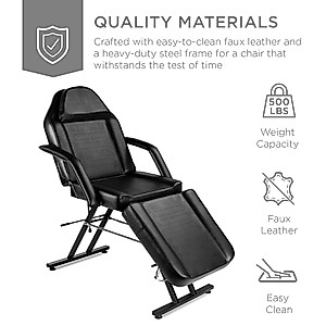 Best Choice Products 71in 3-Section Multipurpose Massage Bed, Spa & Salon Facial, Tattoo Chair w/Hydraulic Stool, Removable Headrest, Facial Cradle, Towel Hanger - Black