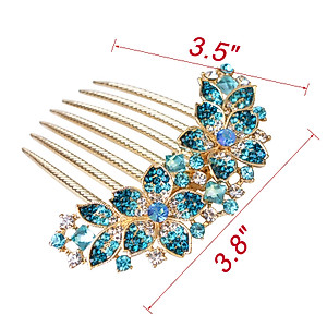 Sankuwen Women Rhinestone Inlaid Flower Hair Comb Hairpin Barrette Accessory,Also Perfect Mother's Day Gifts for Mom (Blue)