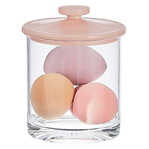 mDesign Small Modern Apothecary Storage Organizer Canister Jars - Acrylic Containers for Bathroom, Organization Holder for Vanity, Counter, Makeup Table, Lumiere Collection, 2 Pack, Clear/Light Pink