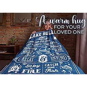 Lake House/Life Gifts Throw, Flannel Blanket for Women Men, 50" x 65" - Funny Lake Rules Quotes - Boating/Fishing Gifts - House Decor Decorations for Home Porch Bed Sofa Room