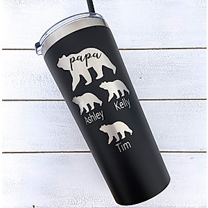 Personalized Laser Engraved 22 oz Stainless Steel Tumbler with Custom Mama/Papa Bear and Cubs - Includes Straw and Lid - Bear, Mama, Papa, Cubs, Parent Gift, Mother's Day Gift, Father's Day Gift