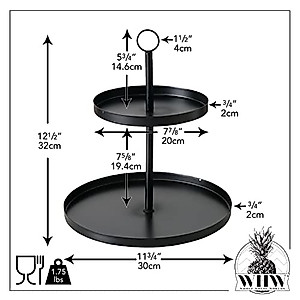 Round 2 Tier Stand, Cake Display Trays, Modern Scandinavian Style, Black, Metal, Loop Handle, 11.75 D x 12.5 H inches, 1.75 lbs.