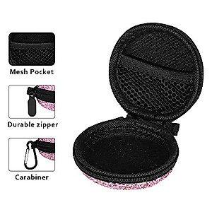 SAVORI Earphone Case Earbuds Small Carrying Cases Bling Rhinestone Crystal Portable Headphone Organizer Storage Pouch Bag with Carabiner 1 Pack (Pink)