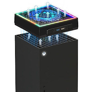 Raryars Cooling Fan for Xbox Series X with RGB and Upgraded 5 Inches Big Fan Low Noise Top Fan Adjustable Speed Cooler Fan System Extra 2 USB Port & Touch Switch