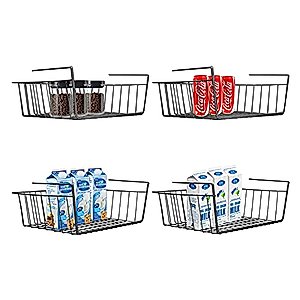 Under Shelf Basket, 4 Pack Black Wire Rack, Slides Under Shelves for Storage Space on Kitchen Pantry Desk Bookshelf Cupboard