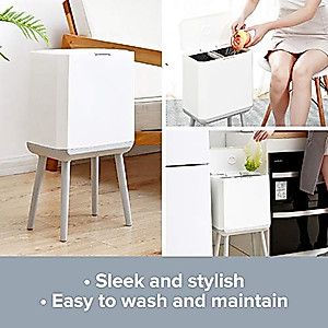 Tall Kitchen Trash Can with Long Legs (Single) Modern Nordic Style Waste Basket - Dual Compartment Trash Can with Lid - White Trash Can w/ Pop Open Cover - Elevated Trash Bin - Apartment Essentials - 3.7Gal/14L