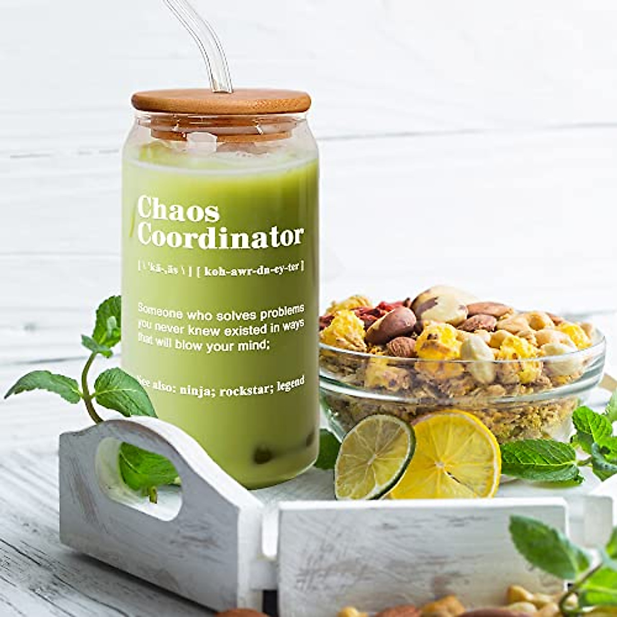 Thank You Gifts for Women, Boss, Manager, Nurse, Her, Mom - Chaos Coordinator - Coworker Birthday Gifts, Boss Lady Gifts for - Teacher Office Can Glass