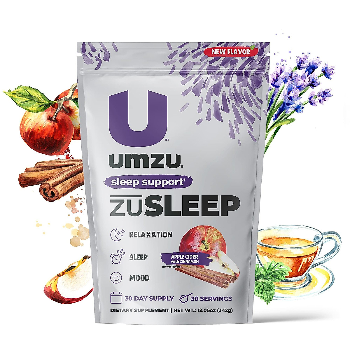 UMZU zuSleep - Natural Sleep & Relaxation Support - with Ashwagandha Root Extract, L-Theanine & Magnesium - Take 1x Daily with Water - 30 Day Supply - 12.6 oz - Apple Cider with Cinnamon