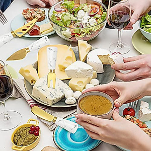 Golden Cheese Knife Set 6 Piece, Marble Handle Butter Spatula Knives, Cheese Spreader Cutter with Ergonomic Ceramic Handle, Cheese Shaver and Fork for Birthday, Wedding, Party (White)