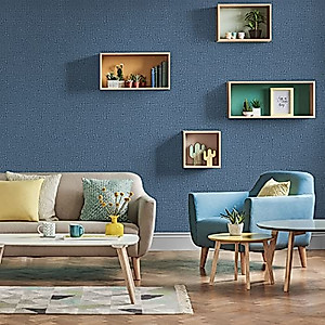 Blue Wallpaper Grasscloth Peel and Stick Wallpaper 17.7inchx118.1inch Textured Wallpaper Peel and Stick Grasscloth Wallpaper Blue Contact Paper for Cabinets Self Adhesive Removable Wall Paper Vinyl