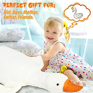 HyDren 19.7 Inch Christmas Goose Stuffed Animal Giant Cute White Duck Stuffed Animals Huge Soft Hugging Plush Duck Goose Big Sleeping Animal Body Pillow Toy