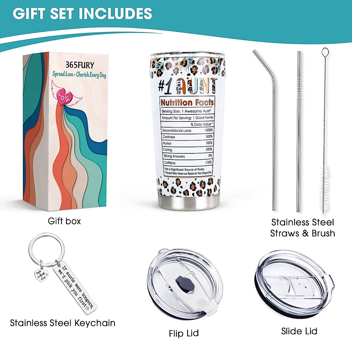 Aunt Gifts - Gifts For Aunt From Niece, Nephew - Mother Day, Birthday Gift For Aunt, New Aunt, Aunties - Best Aunt Ever Gifts, Aunt Announcement, Auntie Gifts Set - Tumbler 20 Oz & Aunt Keychain