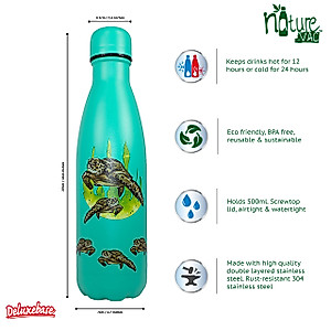 NatureVac Sea Turtle - Stainless Steel Thermal Insulated 17 oz Water Bottle - Drink Stays Hot for 12 Hours and Cold for 24 Hrs Leakproof Vacuum Flask Water Bottle for Gym, Travel, Sports, School