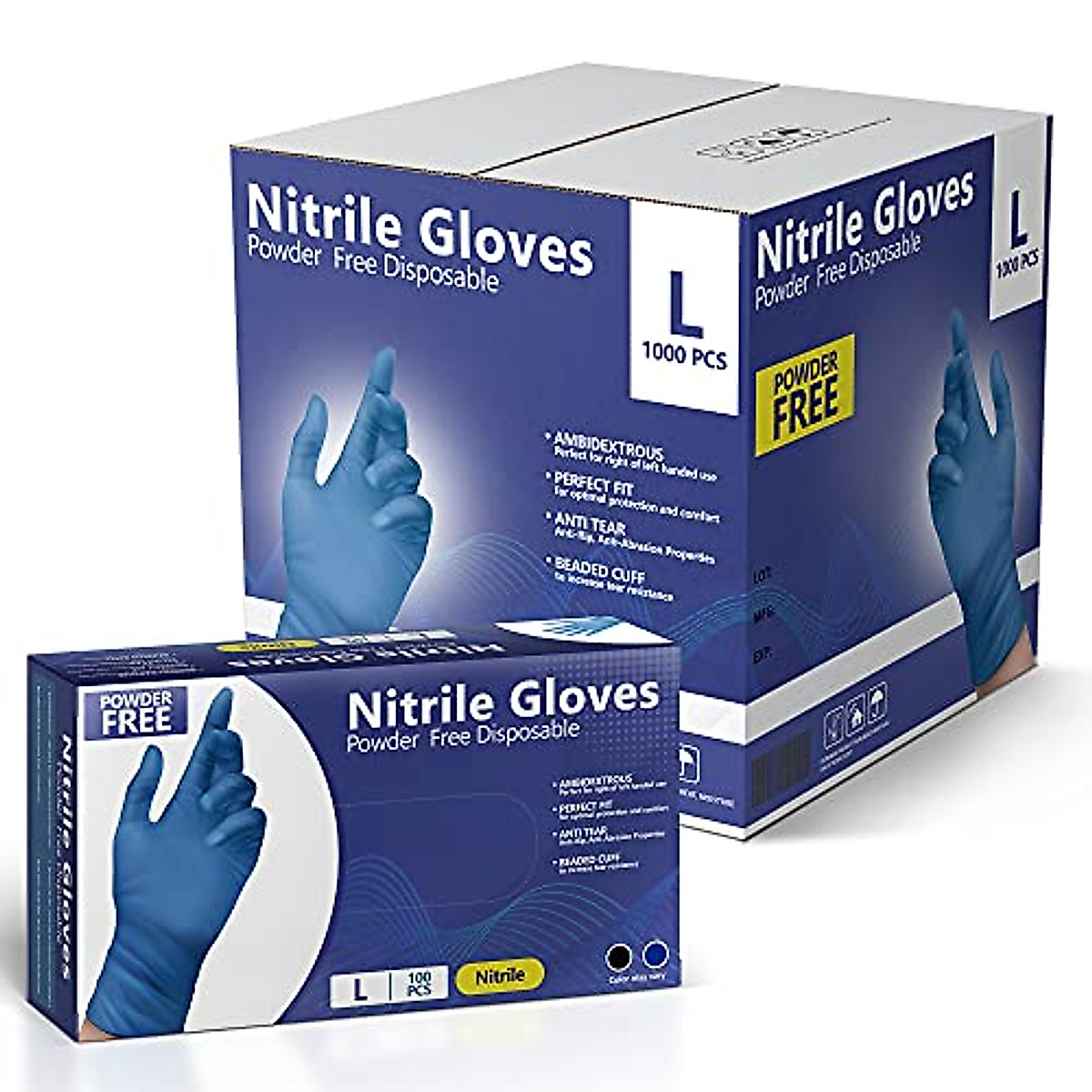 Nitrile Gloves, Disposable Gloves, Comfortable, Powder Free, Latex Free | 100-1000 Gloves (Large, Case)