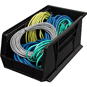 Akro-Mils 30240 AkroBins Plastic Storage Bins, Space-Saving Stackable Bins, Garage Organization Bins, Pantry Organization, Craft Storage, 15-Inch x 8-Inch x 7-Inch, Black, 12-Pack