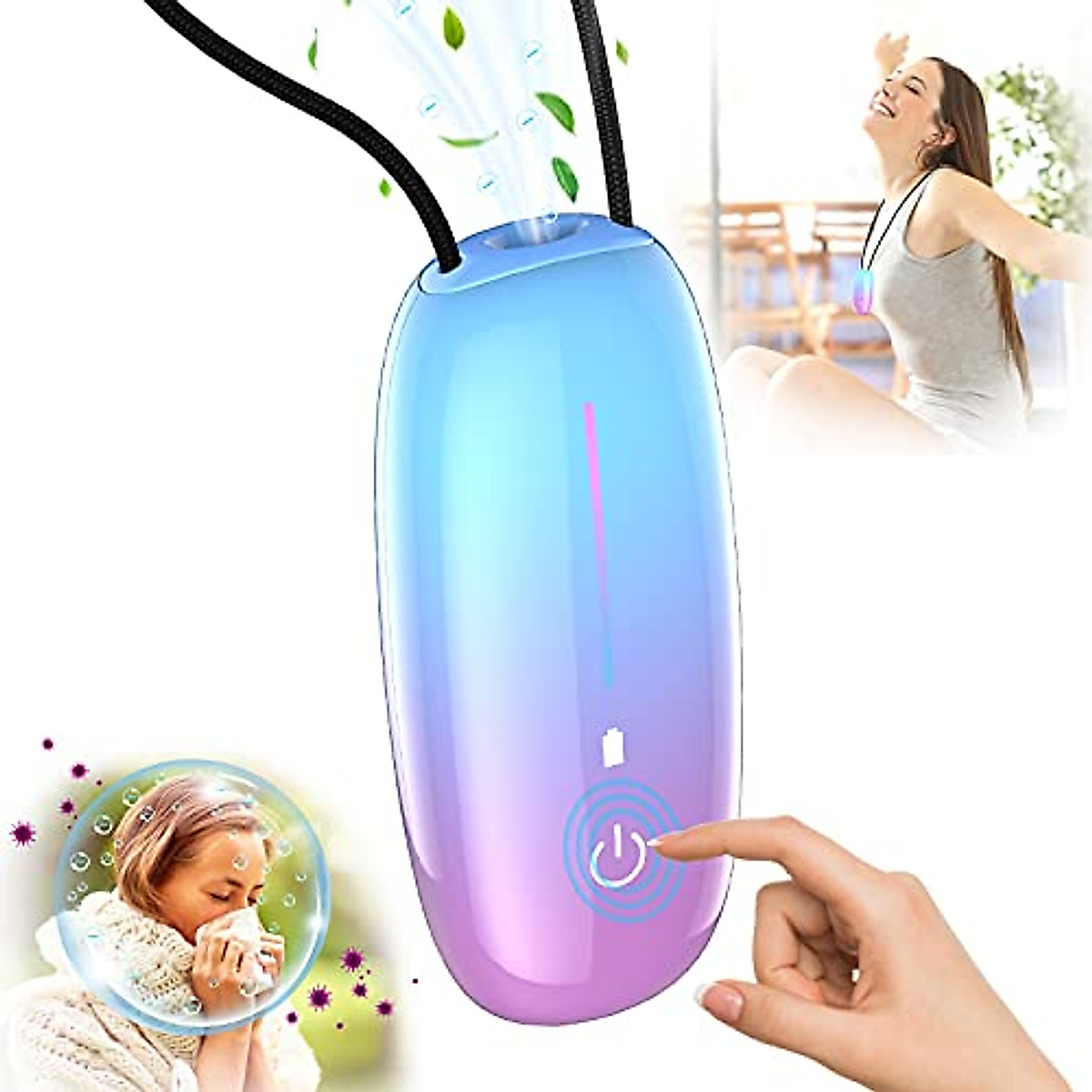 Personal Air Purifier, Timeage Wearable Air Purifier Necklace, Portable Mini Air Ionizer Eliminates Pollen,Smoke,Dust for Outdoor,Travel(Touch Panel)