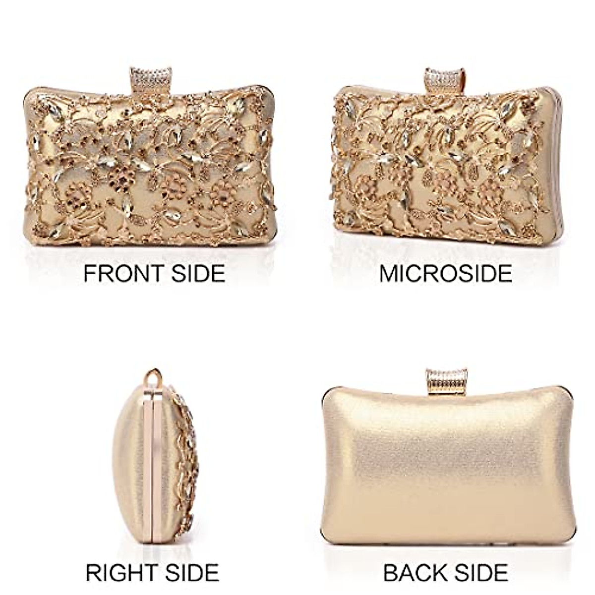 GESU Womens Beaded Crystal Clutch Rhinestone Evening Bag Wedding Bridal Prom Purse,Gold, Large