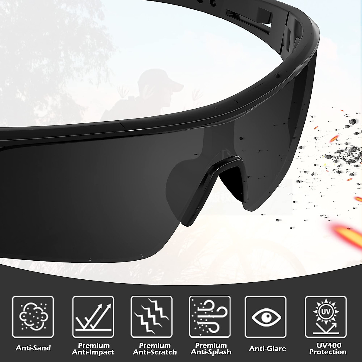 YENPK 12 Pack Tinted Safety Glasses for Men Women, Safety Goggles Impact Resistant, ANSI Z87.1+ UV400 Eye Protection, Anti Scratch Protective Eyewear Mirror Frame Ventilation Design(Dark Grey Lens)