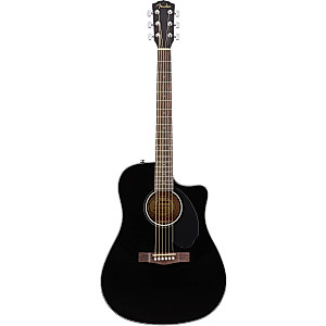 Fender CD-60SCE Solid Top Dreadnought Acoustic-Electric Guitar - Black Bundle with Hard Case, Instrument Cable, Tuner, Strap, Strings, Picks, and Austin Bazaar Instructional DVD