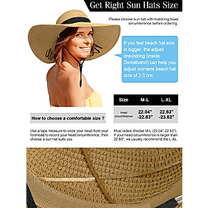 Floppy Beach Hats for Women, Foldable Wide Brim Sun Hat Embroidered Roll up Straw Hat - Vocation, Honeymoon, Travel Khaki