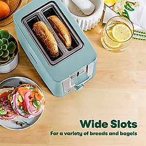 BELLA 2 Slice Toaster with Auto Shut Off - Extra Wide Slots & Removable Crumb Tray and Cancel, Defrost & Reheat Function - Toast Bread, Bagel & Waffle, Aqua