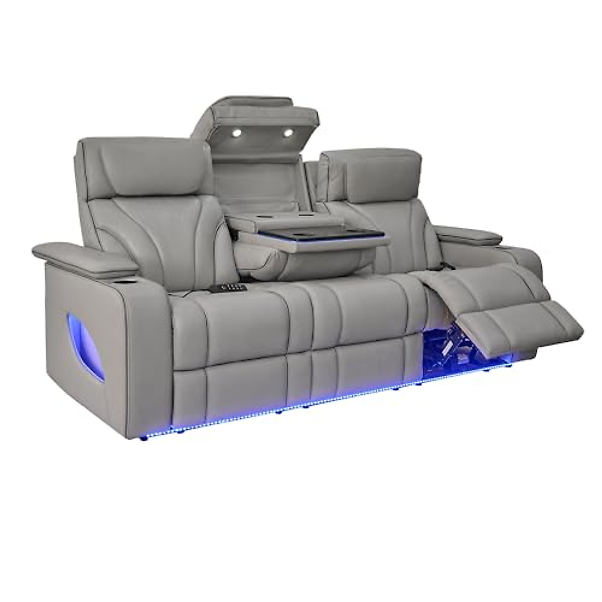 Armen Living Octavia Modern Zero Gravity Power Reclining Heated Massage Sofa, 86" Wide, Silver and Gray Top Grain Leather