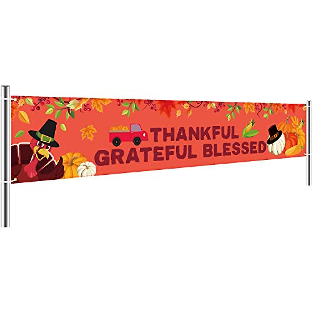 Large Happy Thanksgiving Banner Decor Thanksgiving Turkey Maple Leaves Pumpkin Banner Thanksgiving Outdoor Decorations for Happy Thanksgiving Day Celebration Home Decor Party Favors (8.2 x 1.5 Feet)