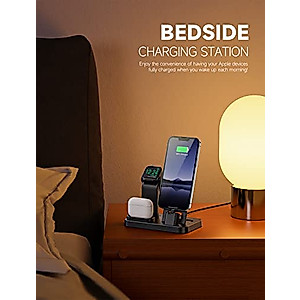 RJR Updated 3 in 1 Charging Station for Apple Devices, Self Adjusting Charging Dock for iWatch 8 7 6 SE 5 4 3 2 1, Built-in Charger Stand for iPhone Series AirPods Gifts (with 15W Adapter) Black