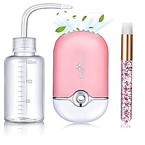 Shmian Lash Fan for Eyelash Extension, USB Mini Eyelash Fan Quick Dryer Cooling Fan with Lash Cleaning Supplies-Lash Shampoo Brush and Plastic Wash Bottle, Pink