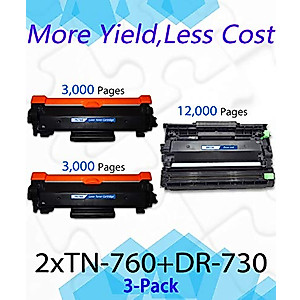 EASYPRINT Compatible 2-Pack TN760 TN-760 Toner Cartridge & 1-Pack DR-730 DR730 Drum Unit Used for Brother DCP-L2550DW, HL-L2350DW, L2370DW, L2390DW, L2395DW, MFC-L2710DW Printer, (Total 3-Pack)