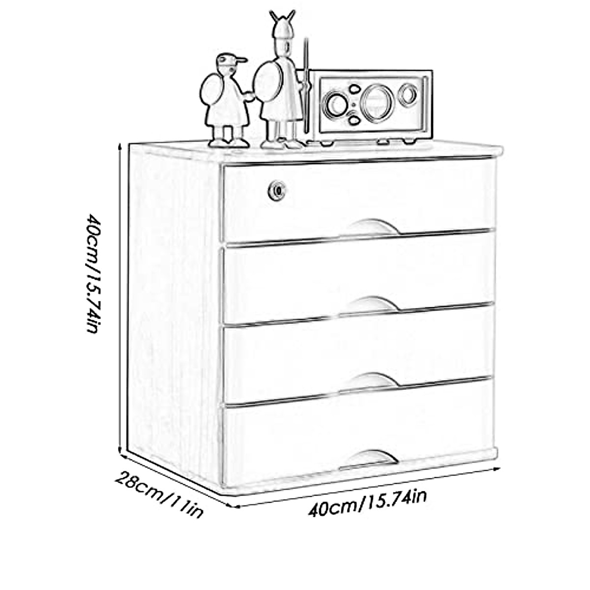 BIZOLE Desk Organizers with Lock - Office Supplies Storage Organizer, Wooden File Cabinet/Desktop Storage Cabinet/Data Cabinet, 1/2/3/4 Tier with Lock (Size : 4 Layer)