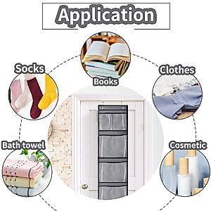 Jremreo Over The Door Organizer with 5 Large Pockets, Hanging Storage Shelves, Behind The Door/Wall/Nursery Closet Door Organizer for Bedroom Bathroom with 2 Metal Hooks