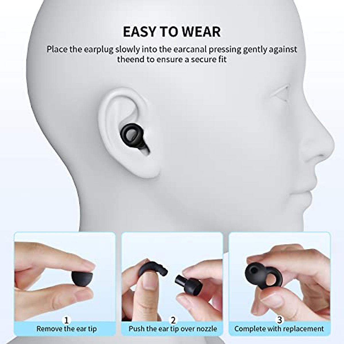 Ear Plugs for Noise Reduction and Sleeping –2 Pairs Reusable Soft Comfortable Ear Plugs–Ideal for Side Sleepers–27dB Noise Cancelling–Black