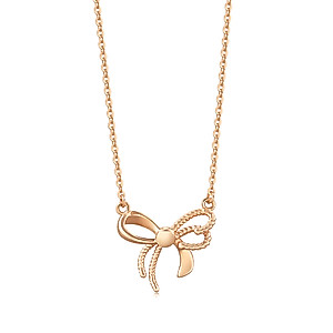 CHOW SANG SANG Delicate Gold 18K Rose Gold Ribbon Bowtie Necklace for Women 92803N | 18.5 Inches, (47 CM)