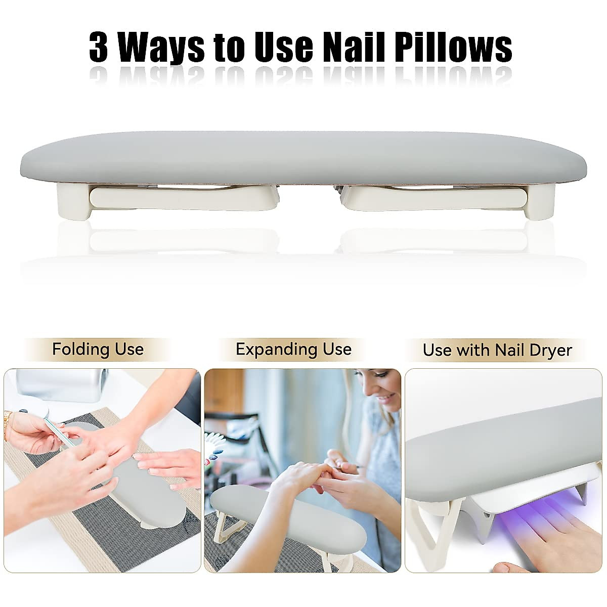 KKUYT Nail Arm Rest, Bigger Arm Rest for Nails, Microfiber Leather Nail Hand Rest Stand with Mat, Foldable Professional Manicure Nail Hand Pillow Cushion for Salon and Home Nail Art Use