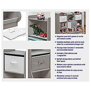 Badger Basket Kid's Upright Toy and Book Storage Nook with Reversible Fabric Basket - Woodgrain Gray