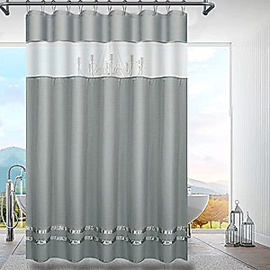 ARICHOMY Shower Curtain Set Waffle Weave Curtain Fabric Shower Curtain Set 250GSM with 12 pcs Hooks Grey