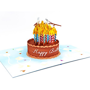Liif Birthday Cake On Fire Funny Birthday Card, 3D Greeting Pop Up Birthday Card, Happy Birthday Card For Men, Women, Her, Him, Husband, Wife | With Message Note & Envelop | Size 7 X 5 Inch