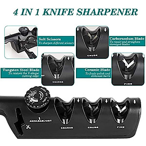 NCRD 4-in-1 Kitchen Knife Accessories: 3-Stage Knife Sharpener Helps Repair, Restore and Polish Blades, Diamond Ceramic Sharpen Polish & Grind Knife Sharp
