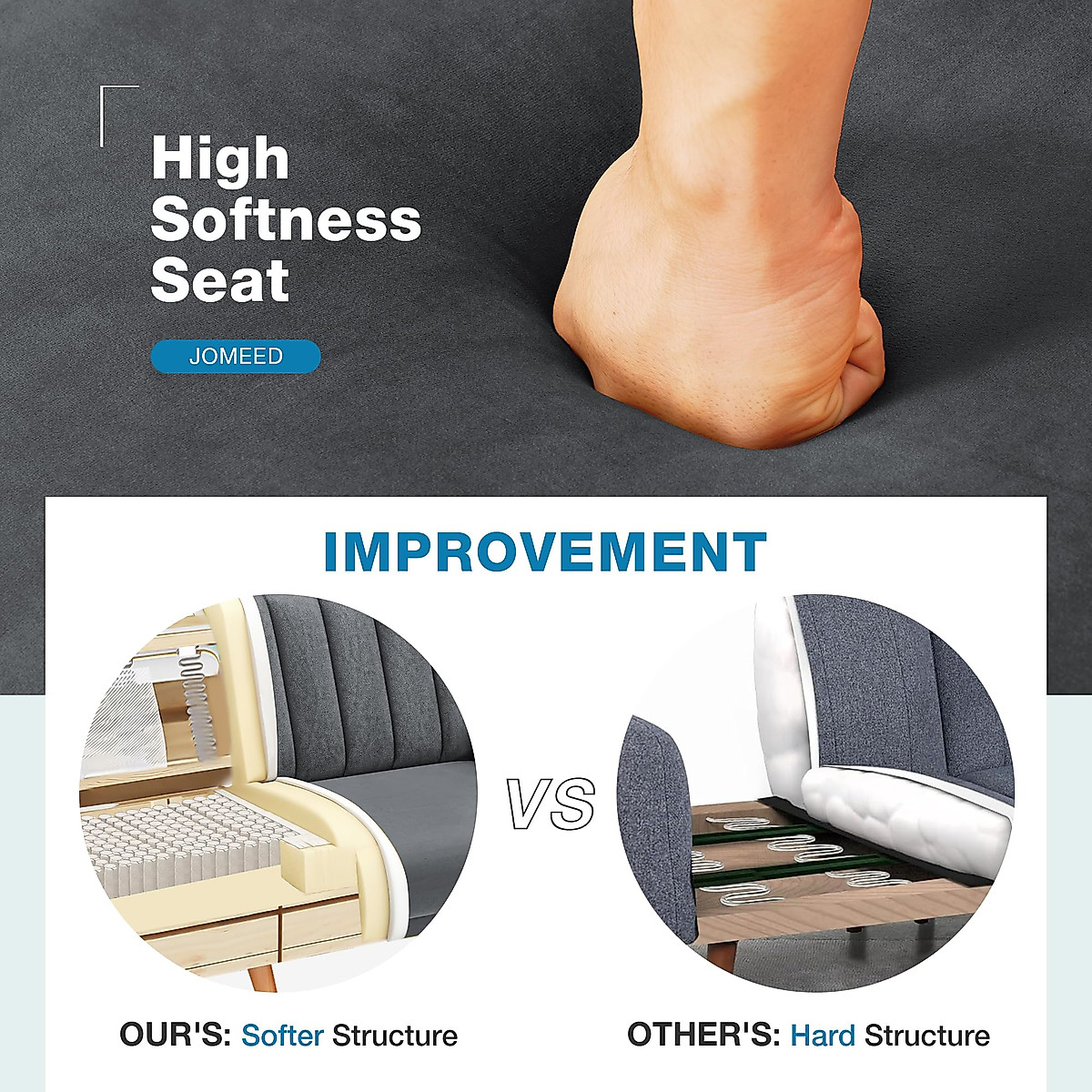 JOMEED 65" Velvet Loveseat Sofa,Modern Couch for Living Room,Futon Sofa Bed with Adjustable Backrest for Small Spaces,Dorm,Apartment