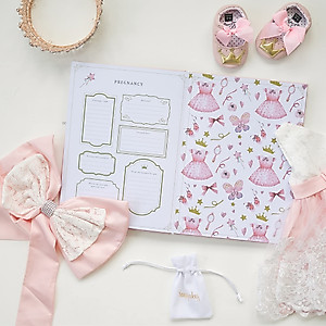 Rayne Baby Princess Baby Memory Book Kit. Baby Journal Scrapbook with Keepsake Box, Pouches and Boho Milestone Stickers. Girl Baby Album First Year to 5. Princess Baby Gift for Girl or Boy