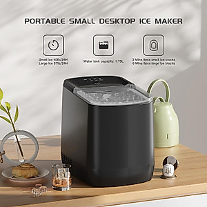 Portable Ice Maker Countertop with Self-Cleaning, 45lbs/24H, Bullet Ice Fast Making in 3.5 Mins, Compact Ice Machine with Ice Scoop/Basket, Perfect for Home Kitchen Party Camping Bar Office Outdoor RV