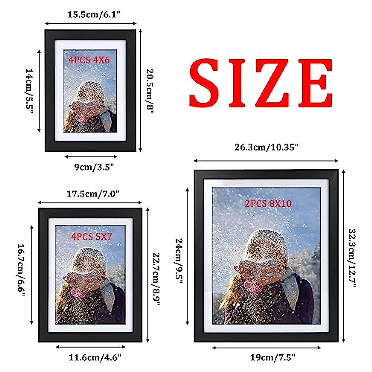 Giftgarden Multi Black Picture Frames with Mat for Multiple Sizes Photos, Four 4x6, Four 5x7, Two 8x10 for Gallery Photo Frame Collage Wall or Tabletop Display, Assortment Pack of 10